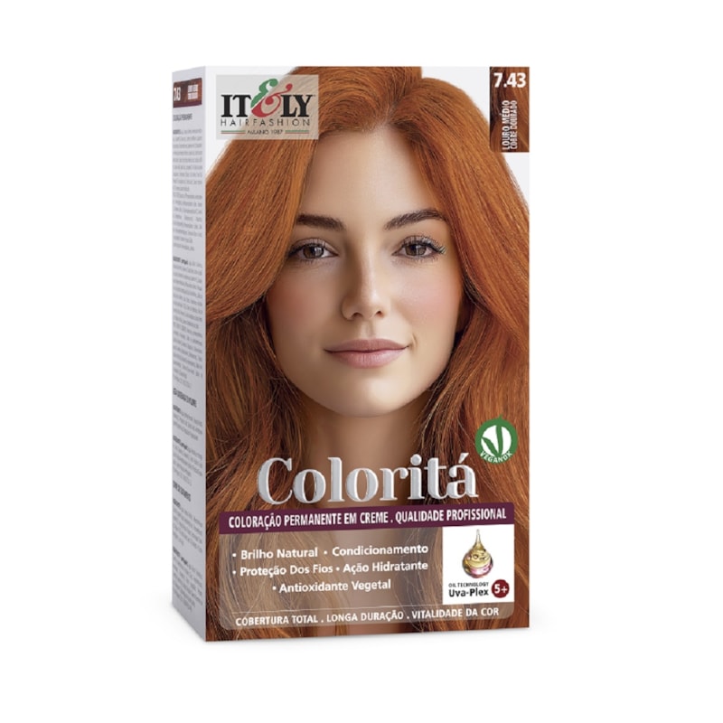 Coloração Itely Hair Fashion Coloritá Louro Médio Cobre Dourado 7.43 ...