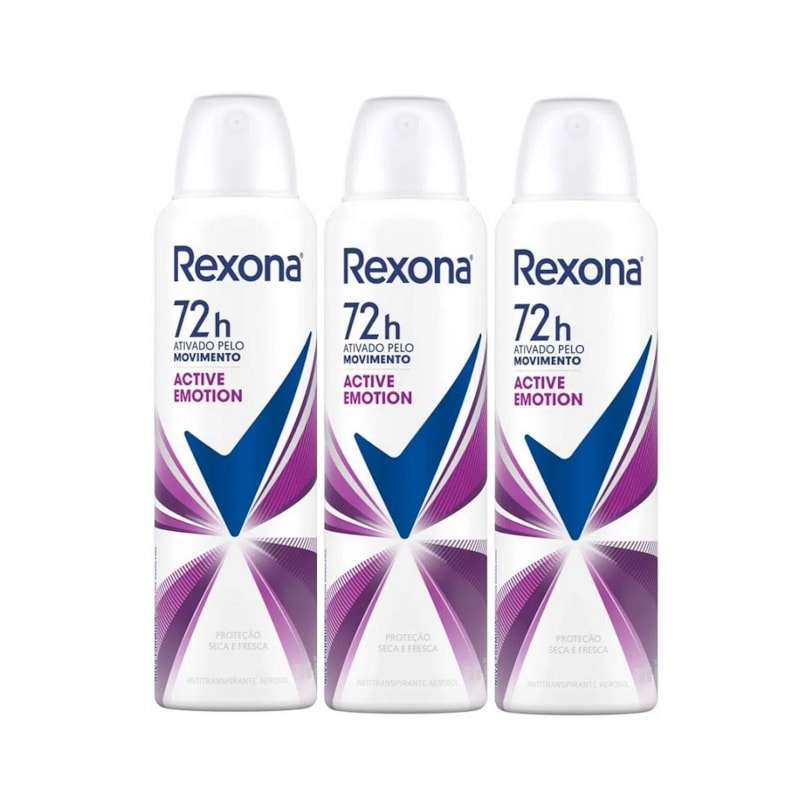 Kit Desodorante Aerosol Rexona Feminino 90 gr Active Emotion - LojasLivia